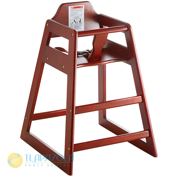 Wood High Chair with Mahogany Finish - Tlapazola Event Rentals